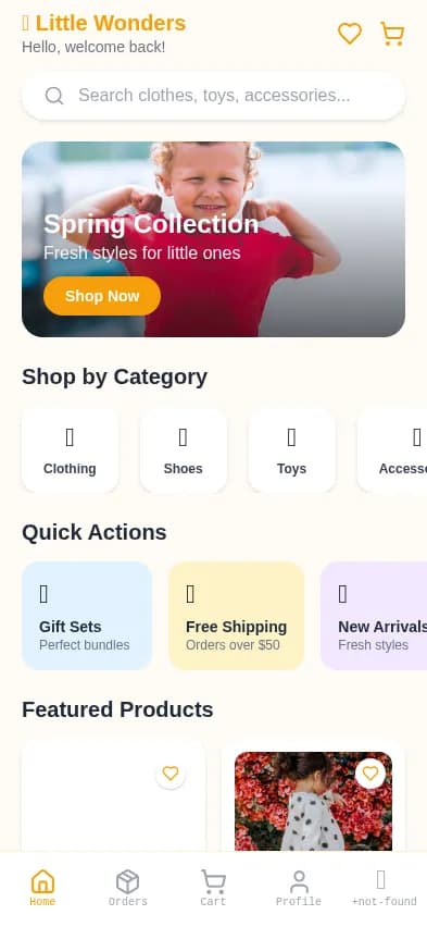 Playful Mobile Shopping App for Kids’ Clothing & Accessories