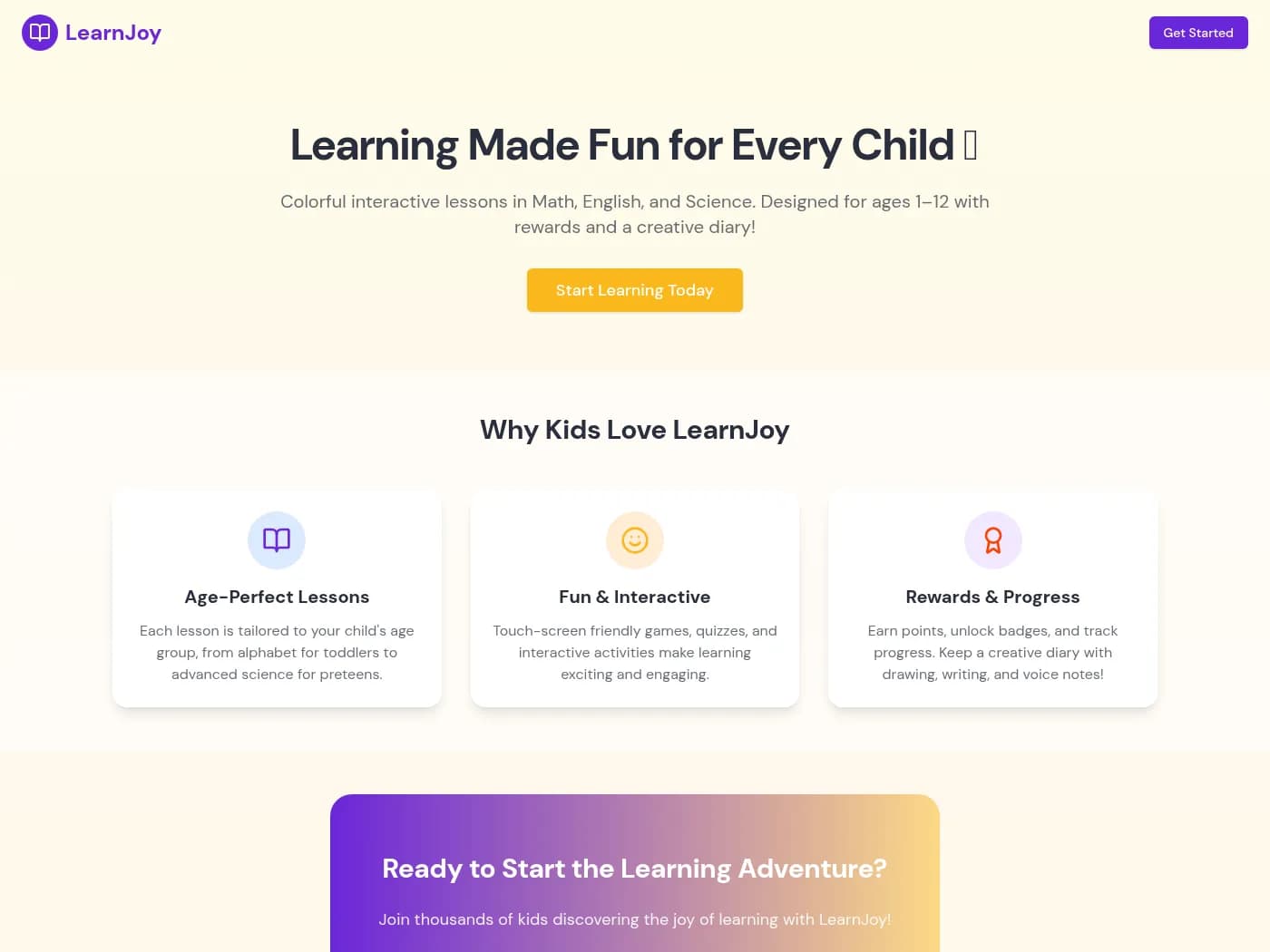 Kid's Progressive Learning Platform with Interactive Diary & Rewards