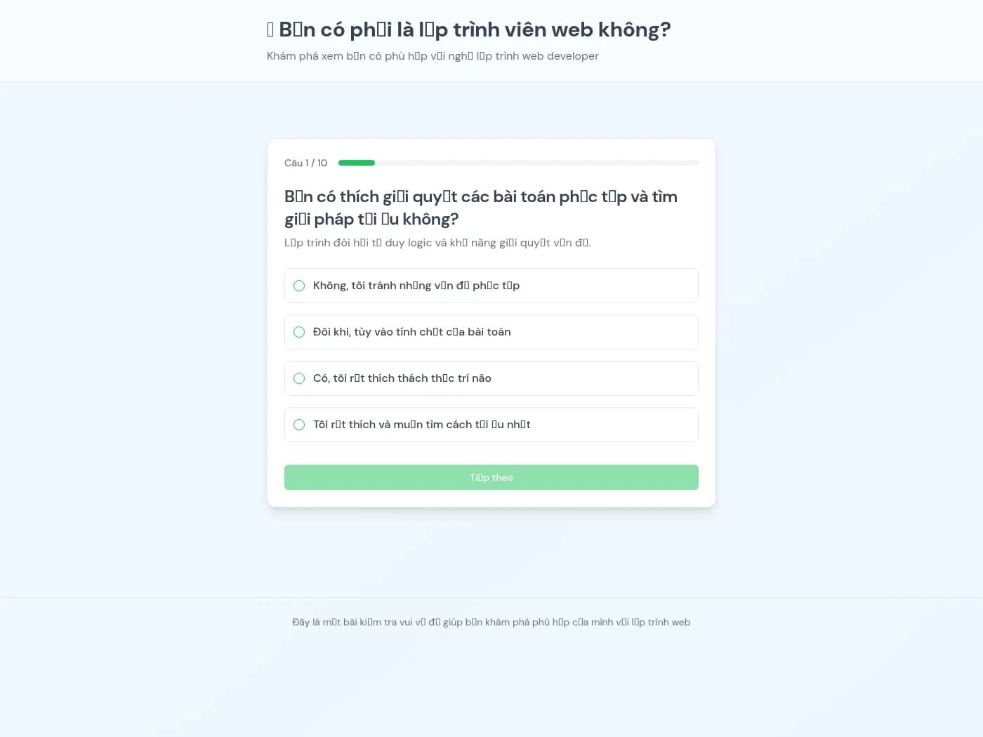 Trang Web Kiểm Tra Nghề Nghiệp Web Developer