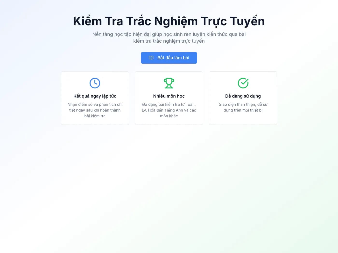 Trang Web Kiểm Tra Trắc Nghiệm Trực Tuyến Cho Học Sinh