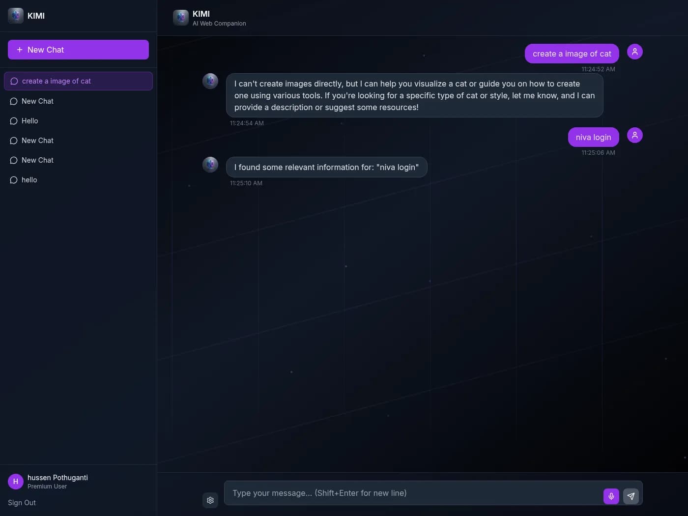KIMI: Real-Time AI Chat & Web Companion App