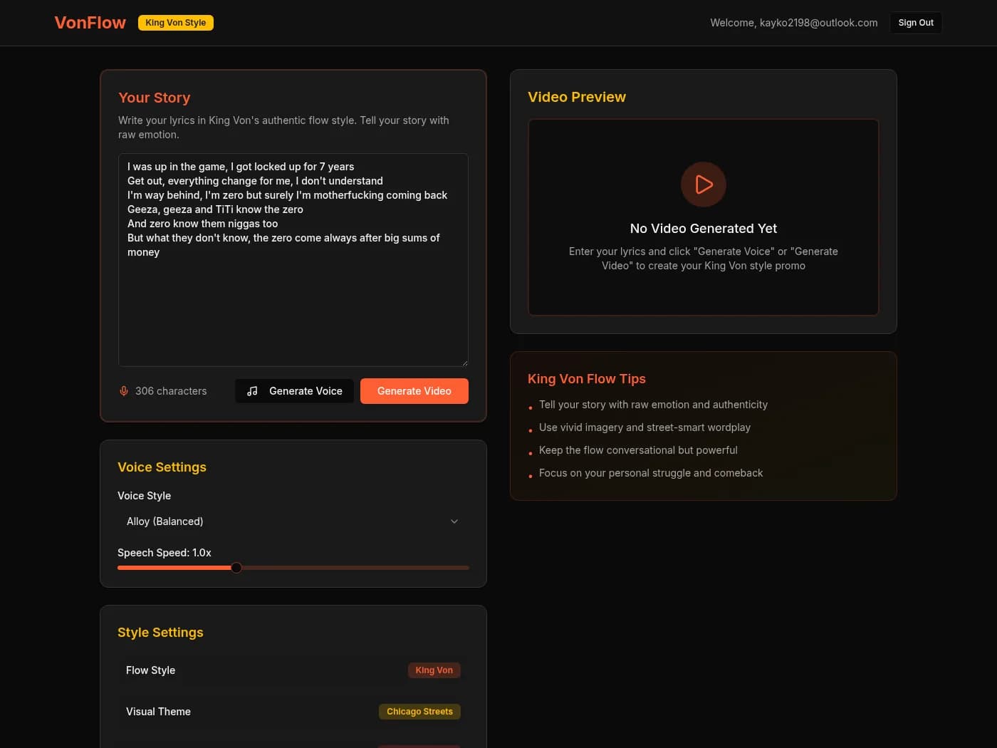Custom King Von-Style Promo Lyric Video Generator