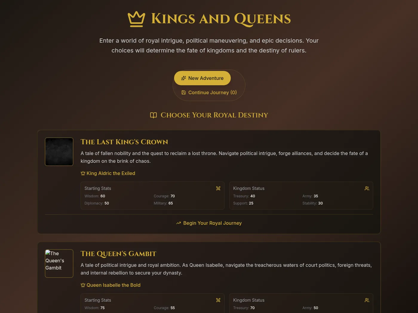 Kings and Queens: An Epic Dual Story Game