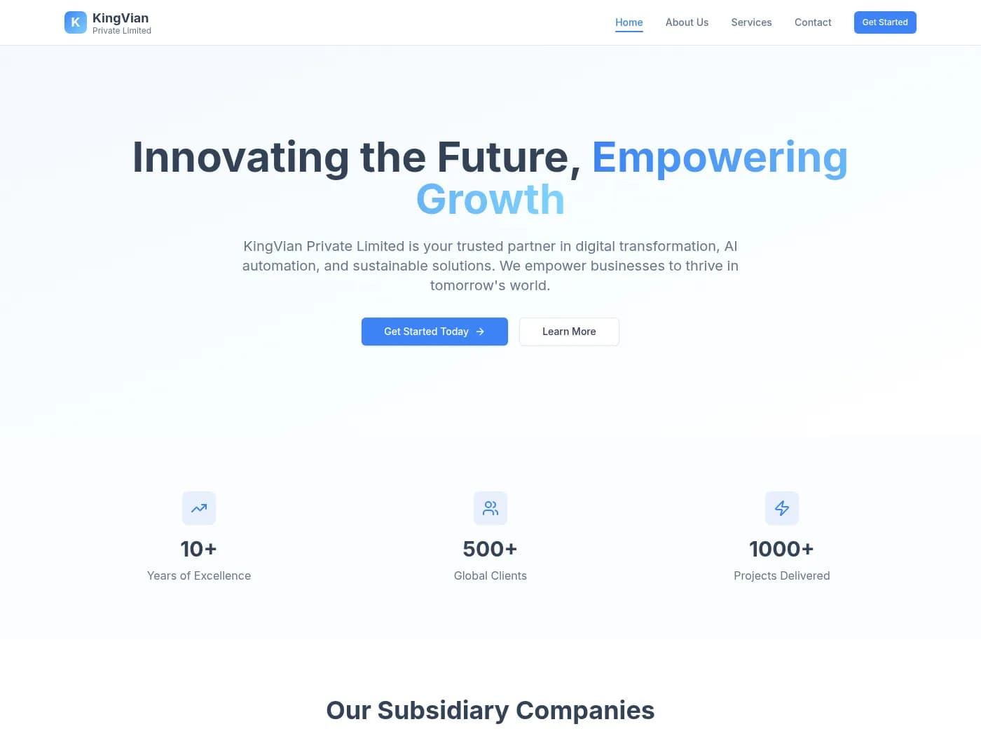 KingVian: Futuristic Corporate Website for Innovation & Growth