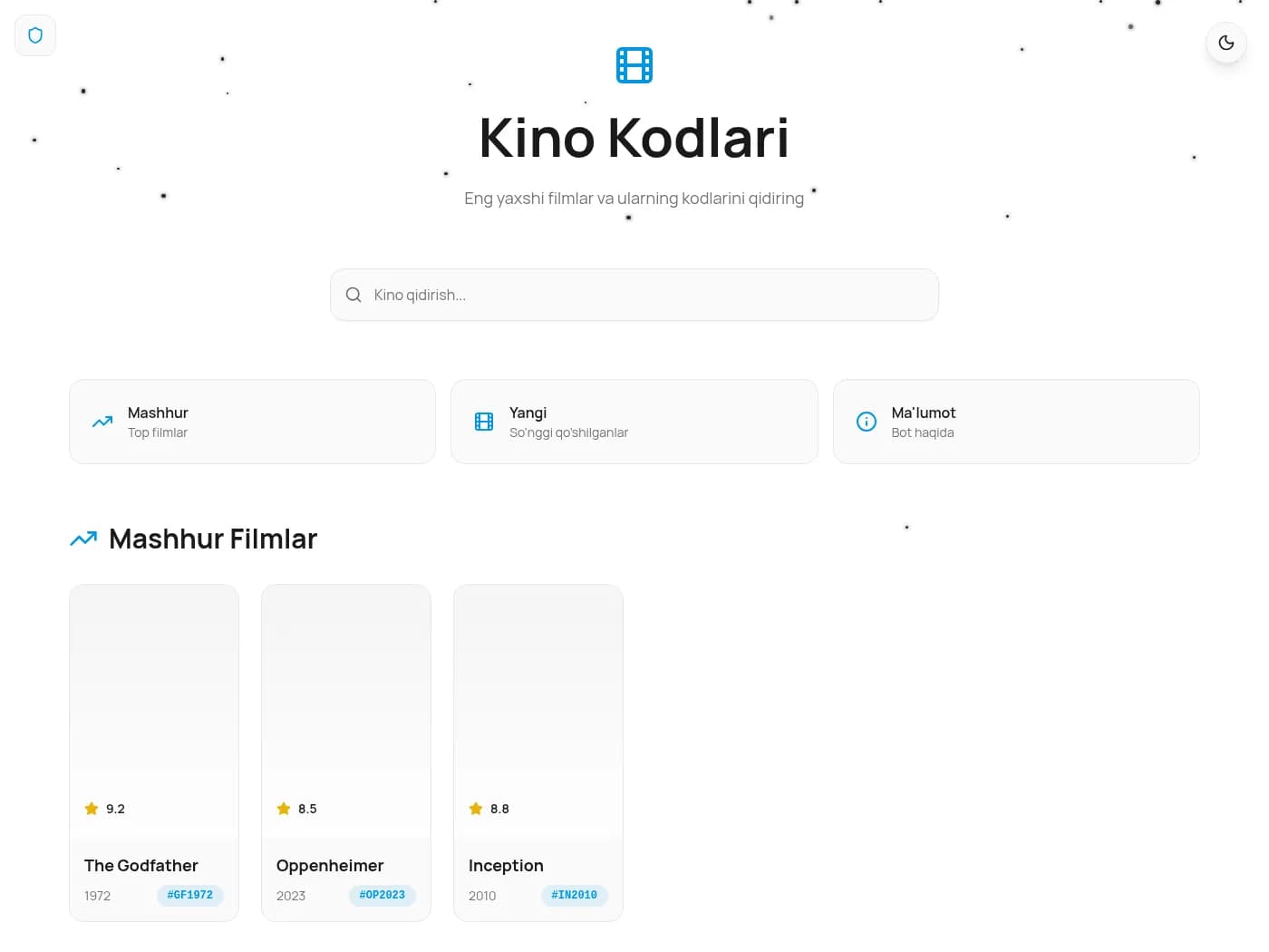 Kino Kodlari Telegram Bot Redesign with Enhanced Theme Modes and Star Effects