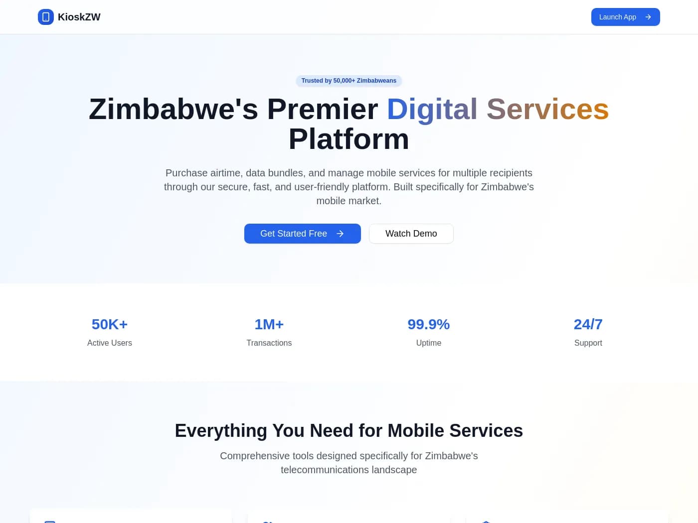 KioskZW Digital Services Platform for Zimbabwe Mobile Services