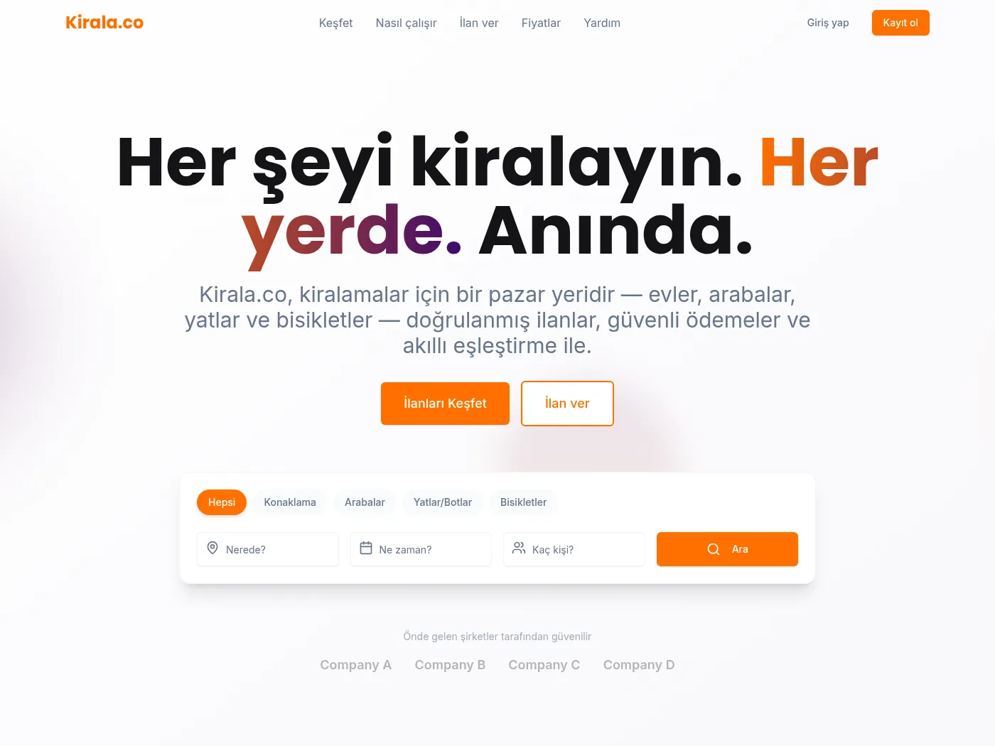 Kirala.co Modern Rentals Marketplace Landing Page