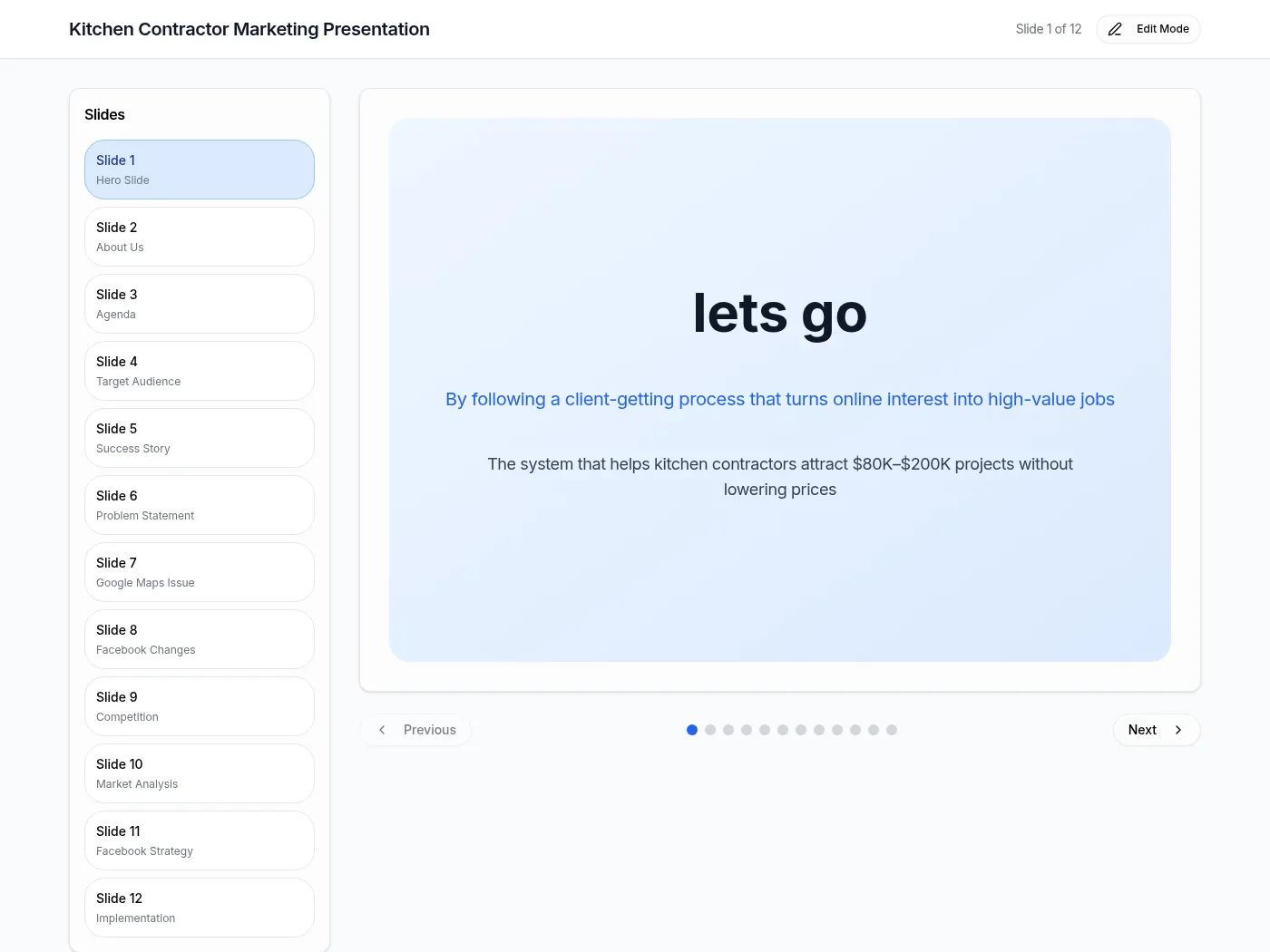 Kitchen Contractor Interactive Marketing Presentation Platform