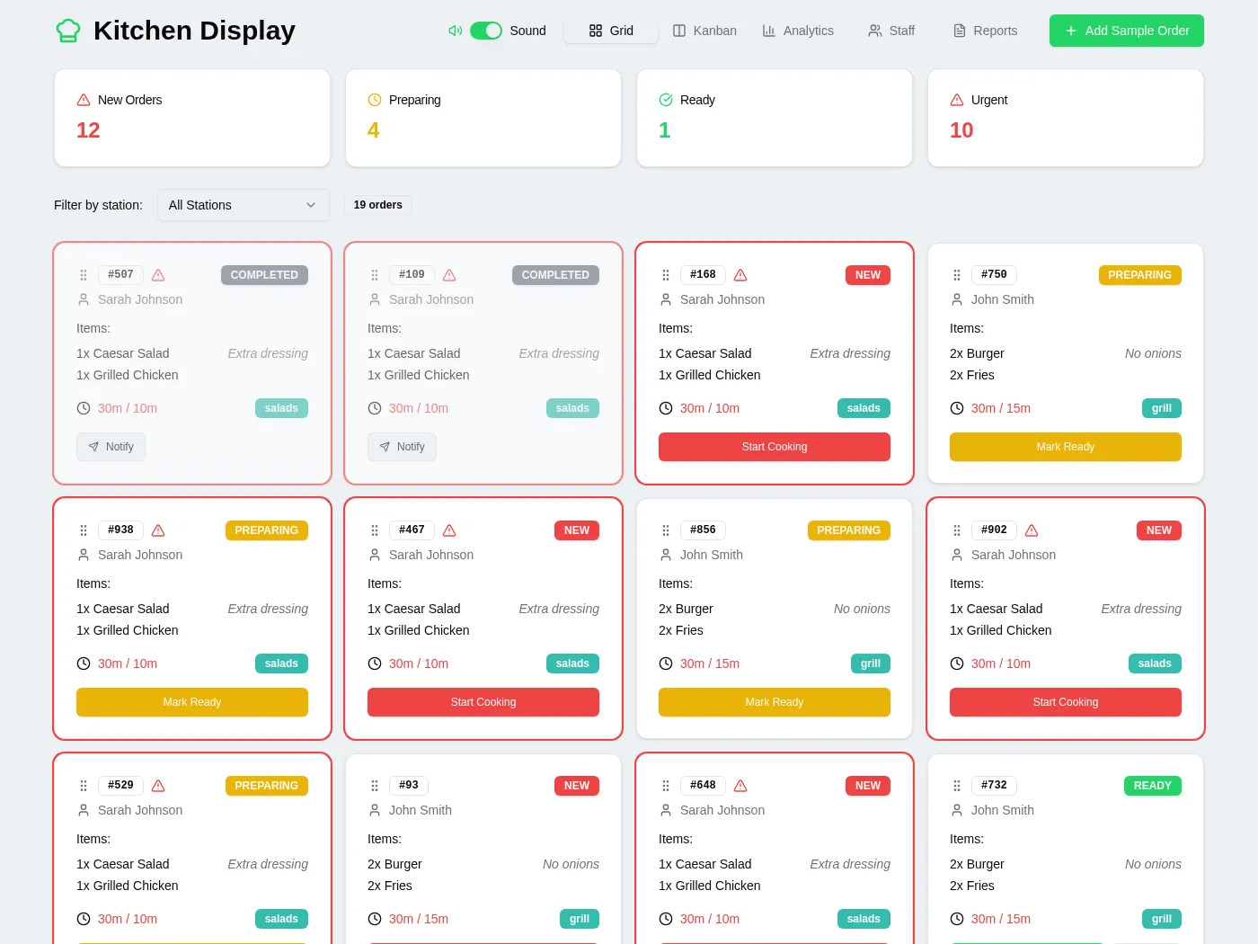 Kitchen Order Display Screen