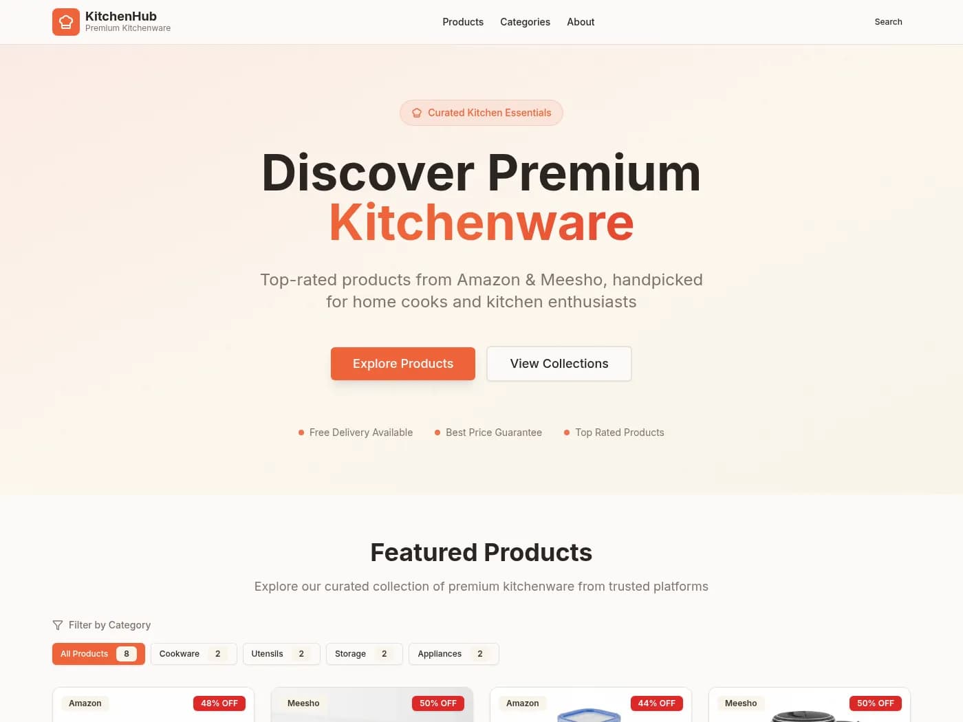 Amazon-Meesho Kitchenware Showcase Website