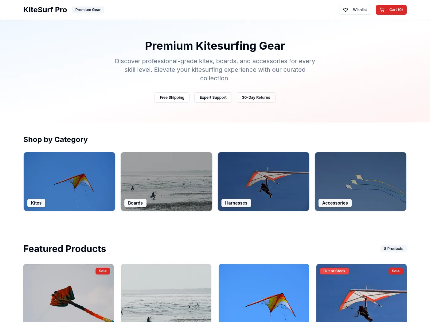 Kitesurf Gear E-commerce Grid