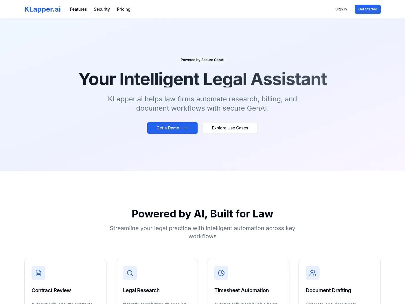 KLapper.ai Legal AI Platform Homepage