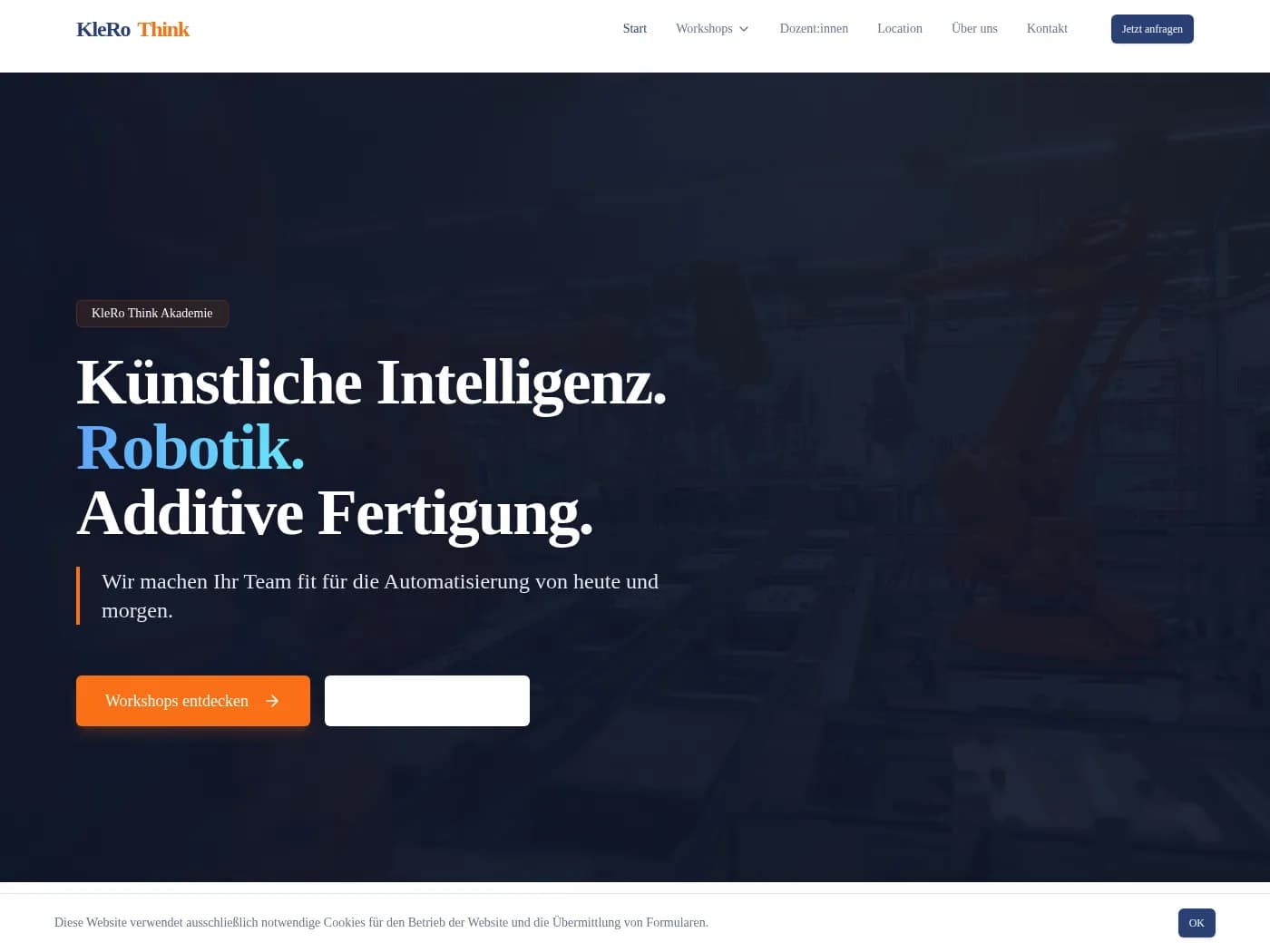 KleRo Think Corporate Website – Technologische Akademie für KI, Robotik & Leadership