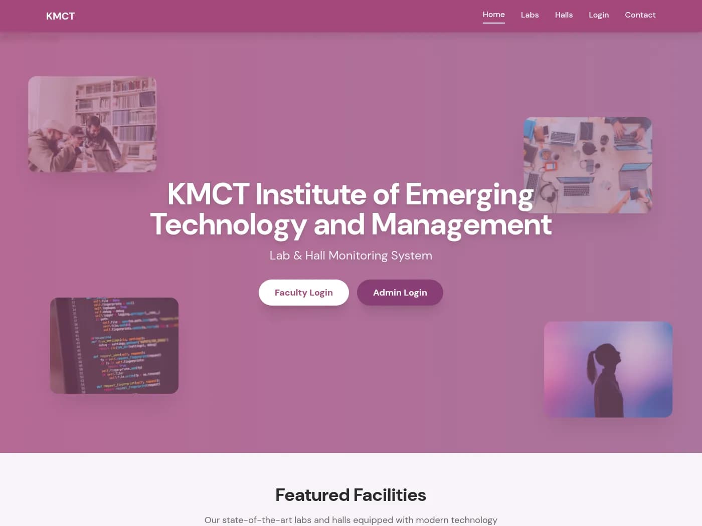 KMCT Lab & Hall Monitoring System — Lively, Modern College Timetable Booking Web App