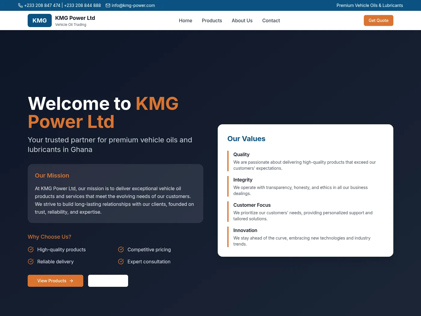 KMG Power Ltd Professional Vehicle Oils Trading Company Website