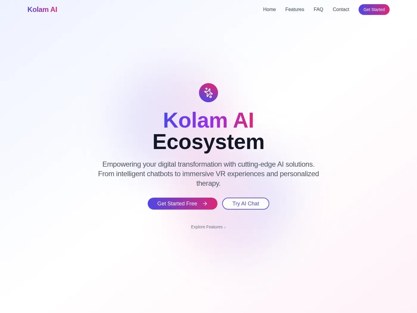 Kolam AI Ecosystem Landing Page