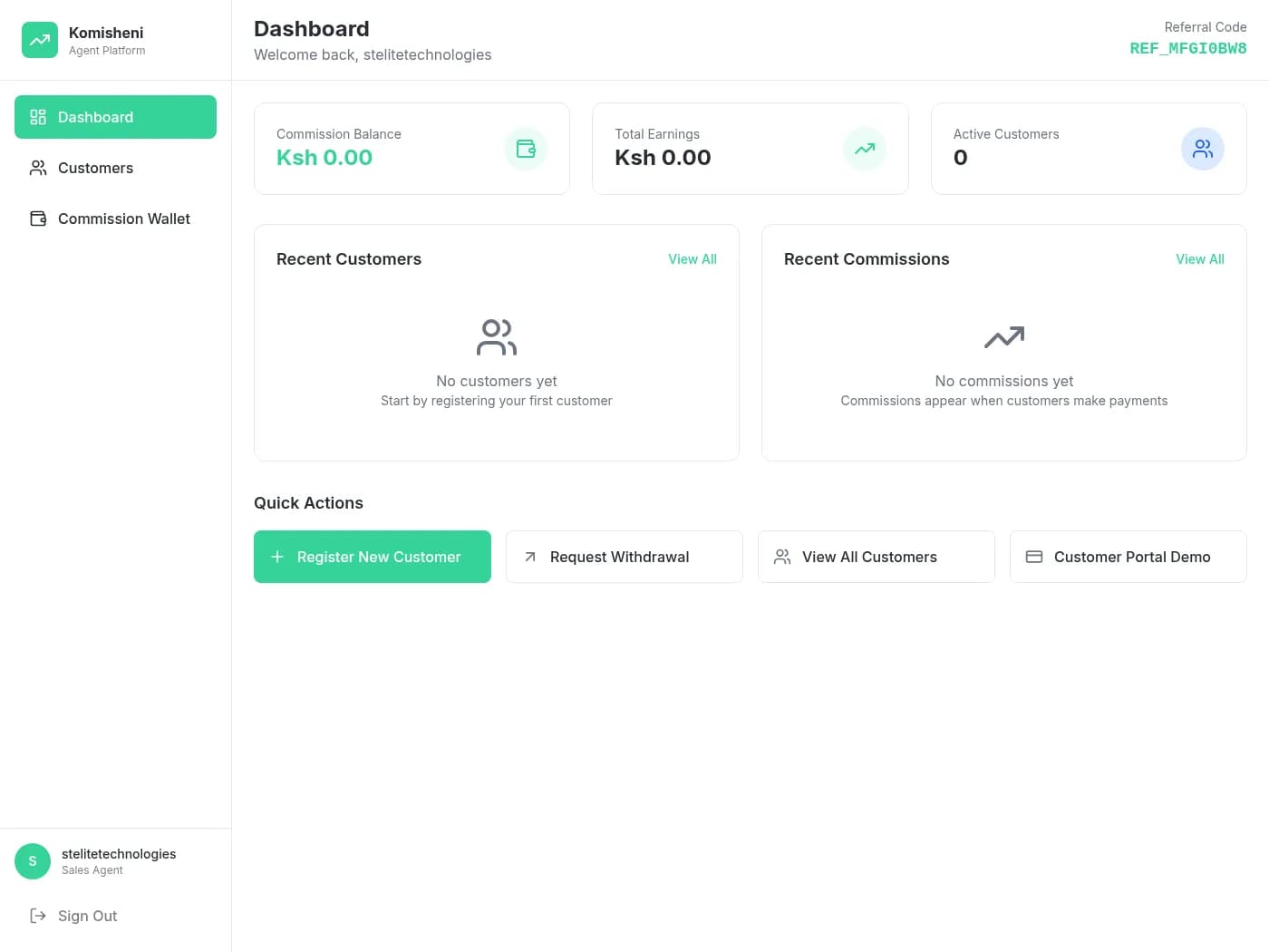 Komisheni Agent – Sales & Referral Commission Platform