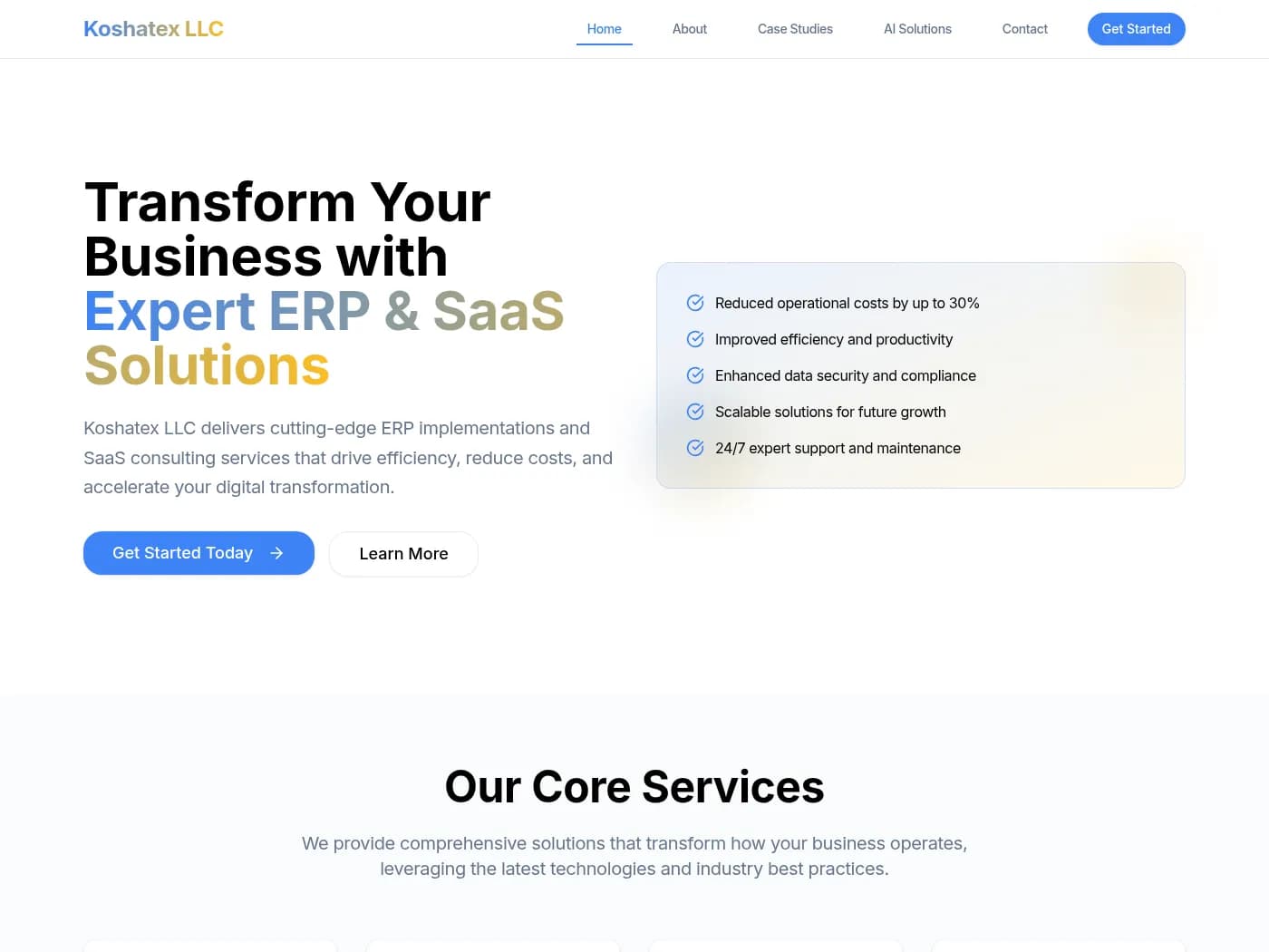 Koshatex LLC Minimalist Website