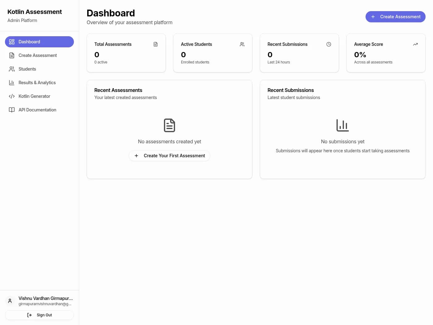 Kotlin Assessment Platform for Admins and Students