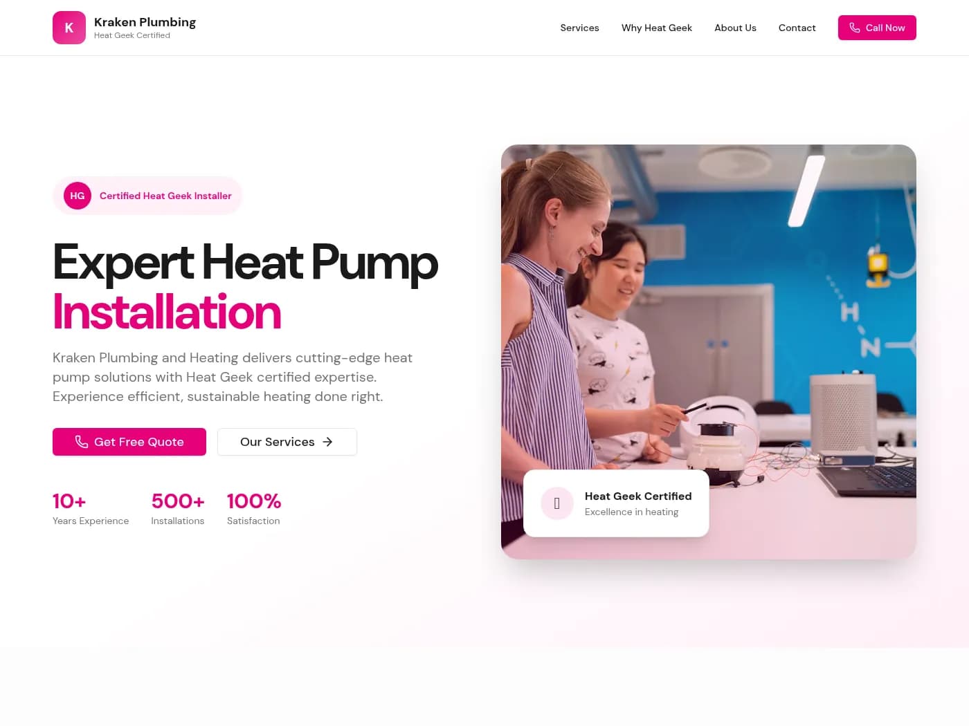 Kraken Plumbing and Heating Heat Geek Installer Landing Page