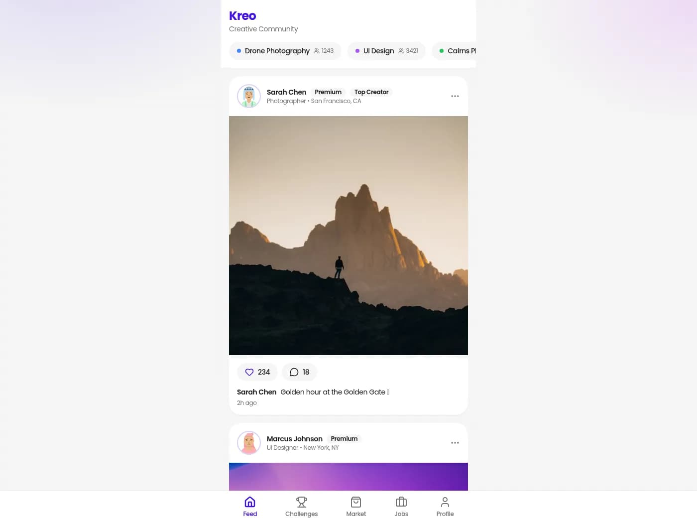 Kreo — Creative Social & Professional Platform UI/UX Concept