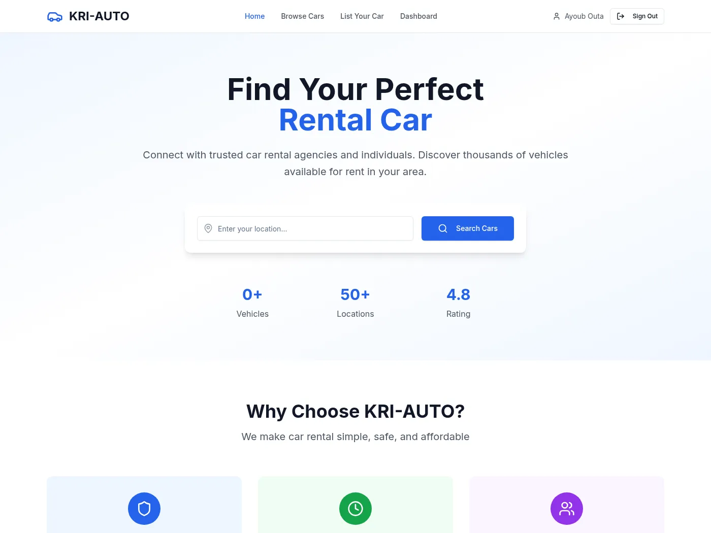 KRI-AUTO Car Rental Marketplace Website