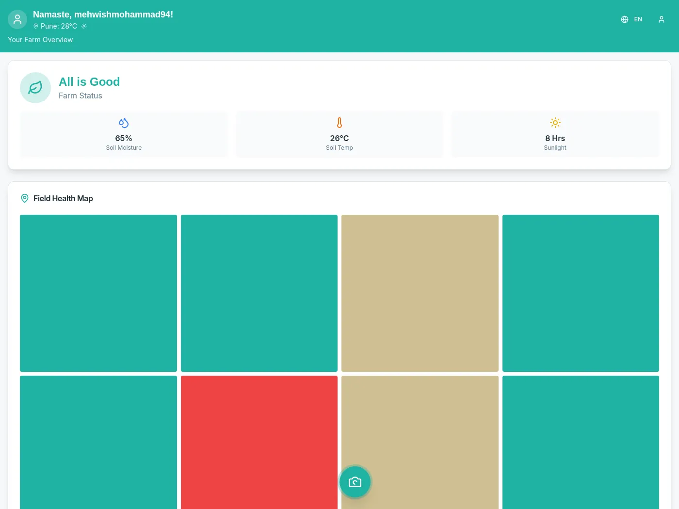 Krishi Drishti: Intuitive PWA Dashboard for Indian Farmers with Multilingual Support & AR Camera