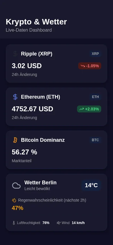 Krypto & Wetter Info App für Android