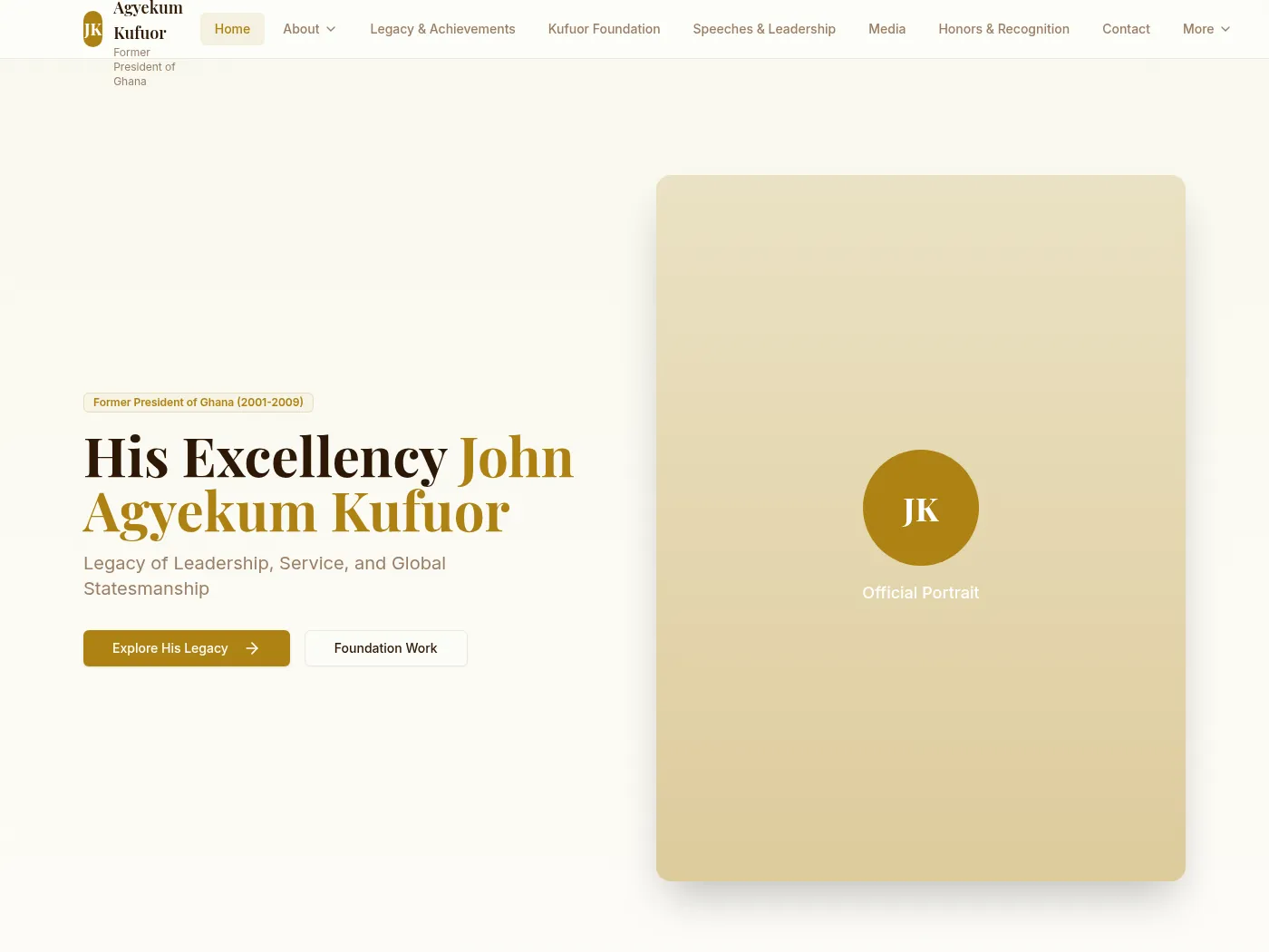 Legacy of President Kufuor: Interactive Tribute & Foundation Platform