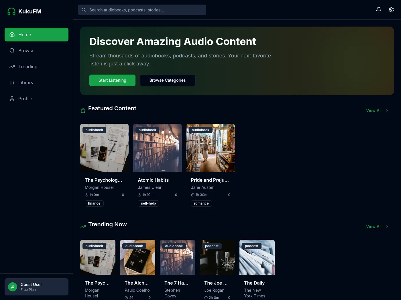 KukuFM Clone - Audio Content Streaming Platform