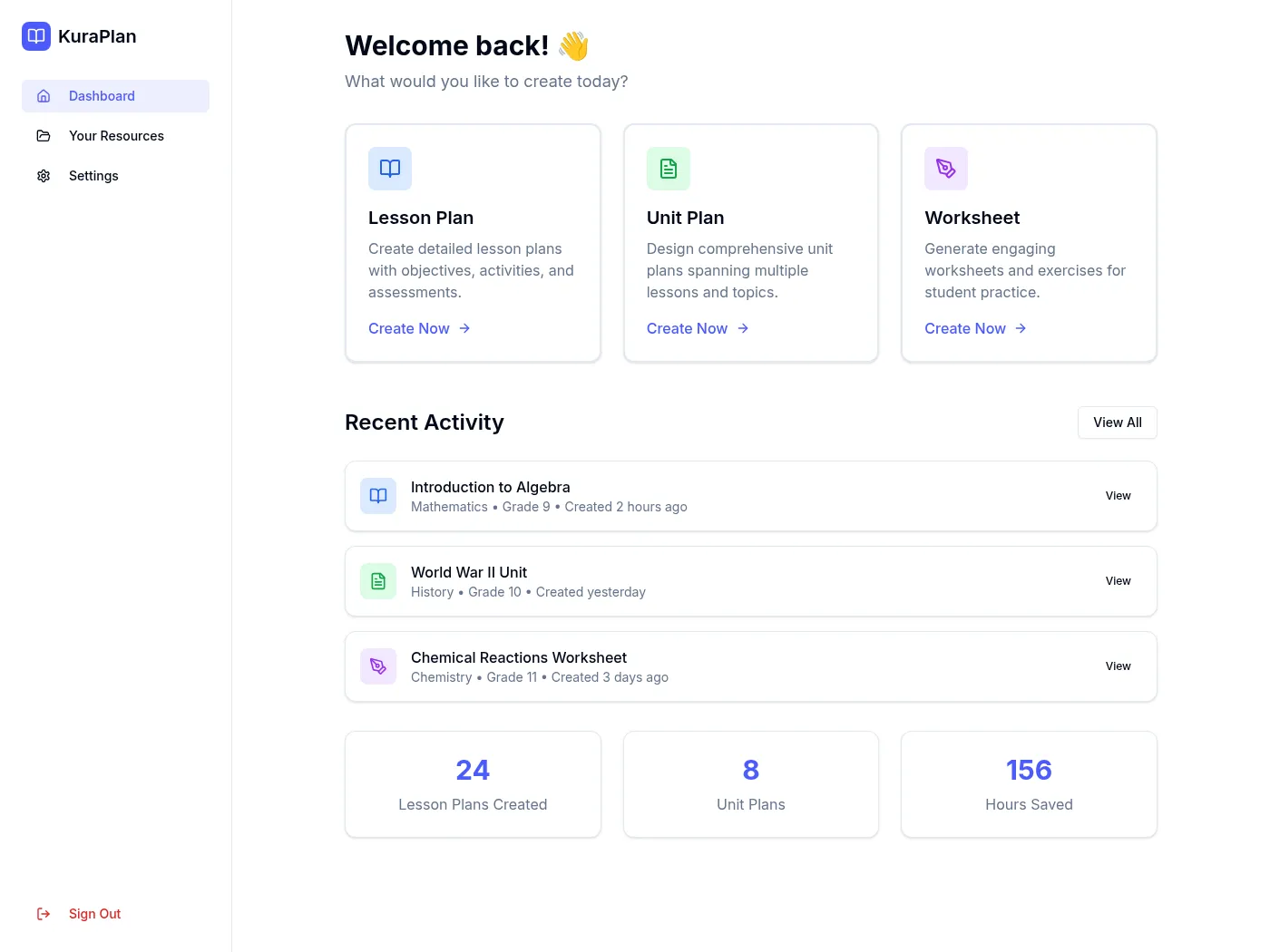 Kuraplan Lesson Plan Generator