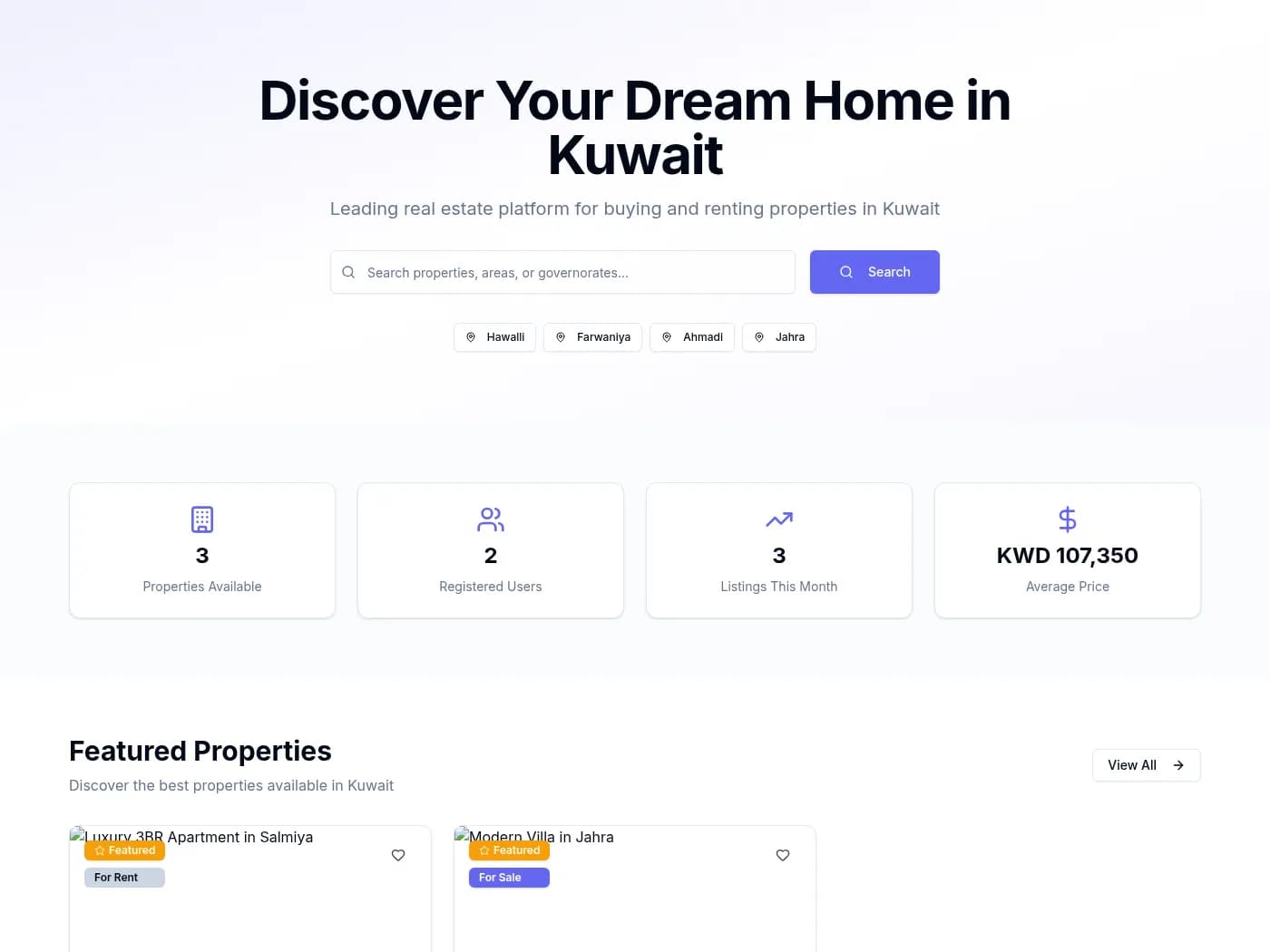 Kuwait Real Estate Hub - Bilingual Property Listing Platform