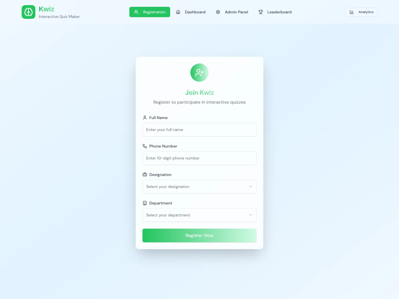 Kwiz - Interactive Quiz Maker Dashboard