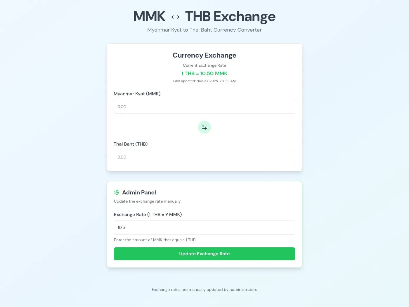 Kyat–Baht Manual Exchange Rate Web App