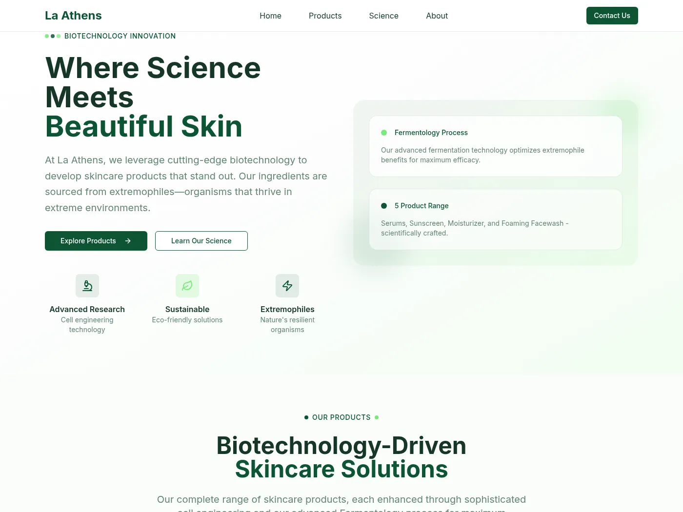 La Athens Biotechnology Skincare Website