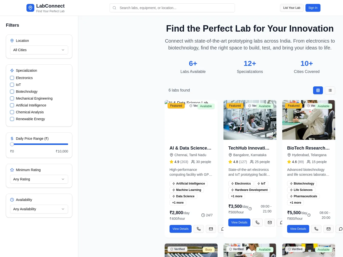 LabConnect: The Airbnb for Prototyping Labs in India