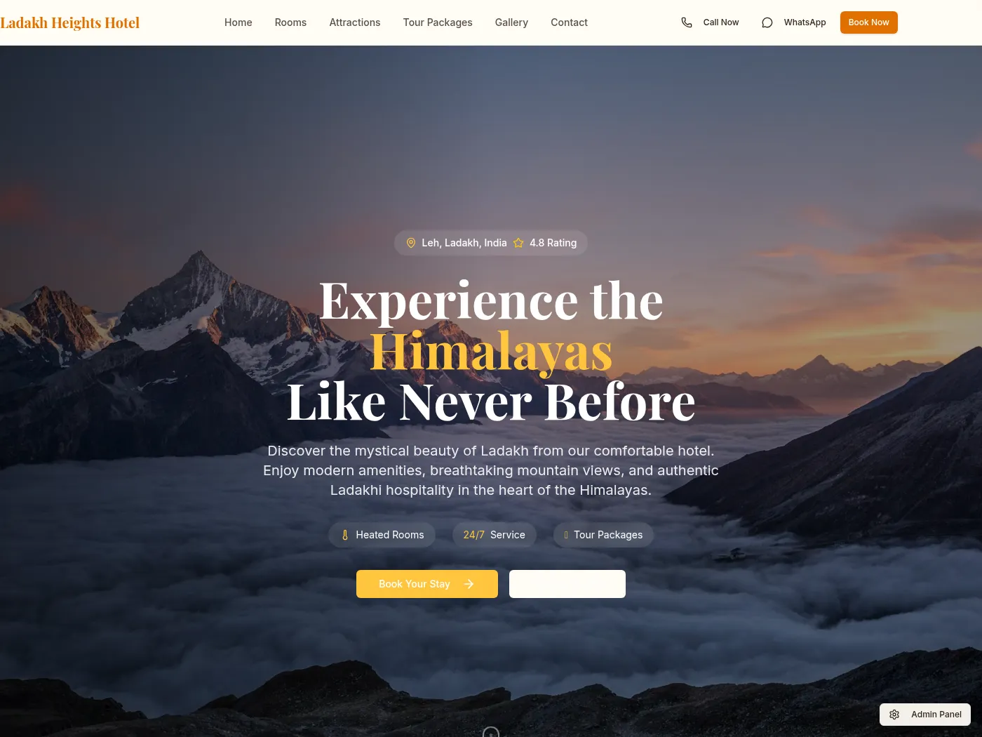 Ladakh Hotel Experience & Booking Website