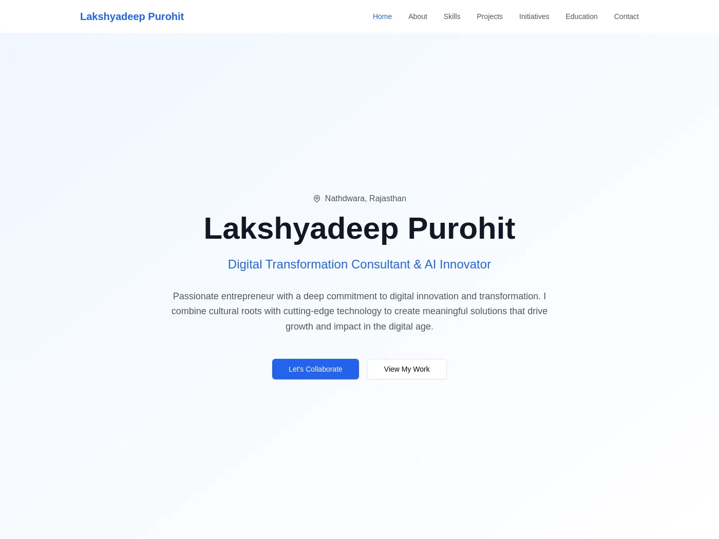 Lakshyadeep Purohit – Digital Transformation Consultant & AI Innovator Portfolio