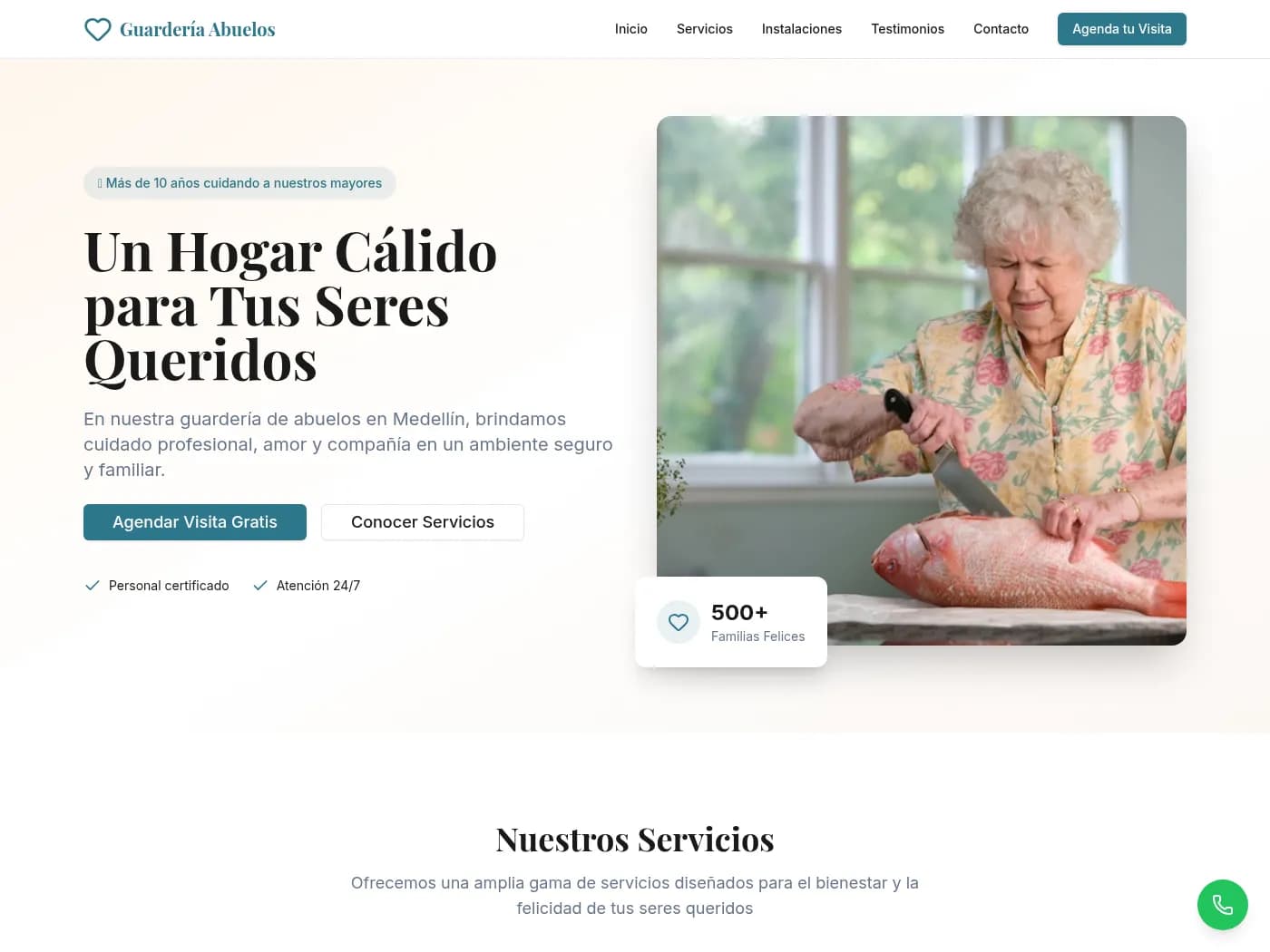 Landing Page para Guardería de Abuelos Medellín