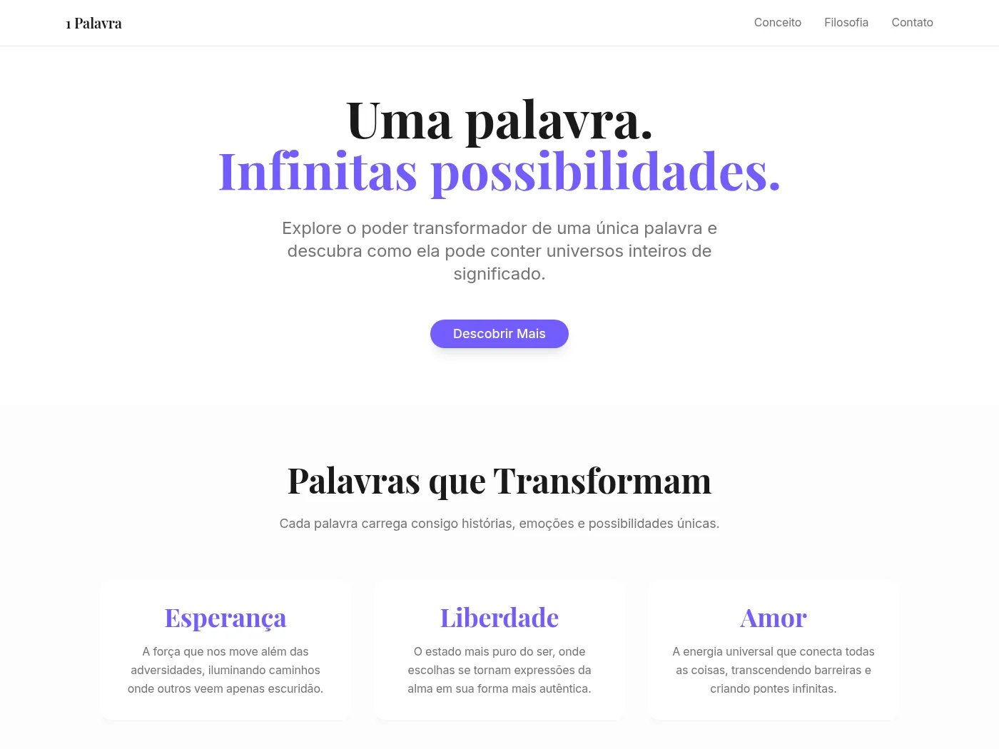 Landing Page for 1 Palavra