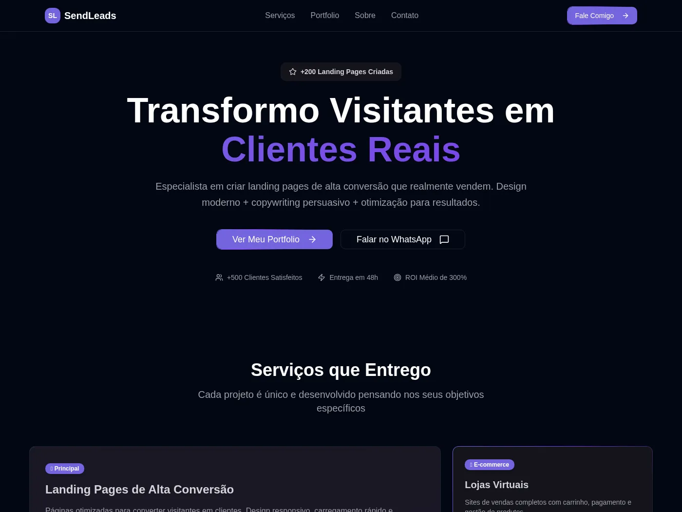 Landing Page para Webdesigner com Dark Mode e Bento Grids