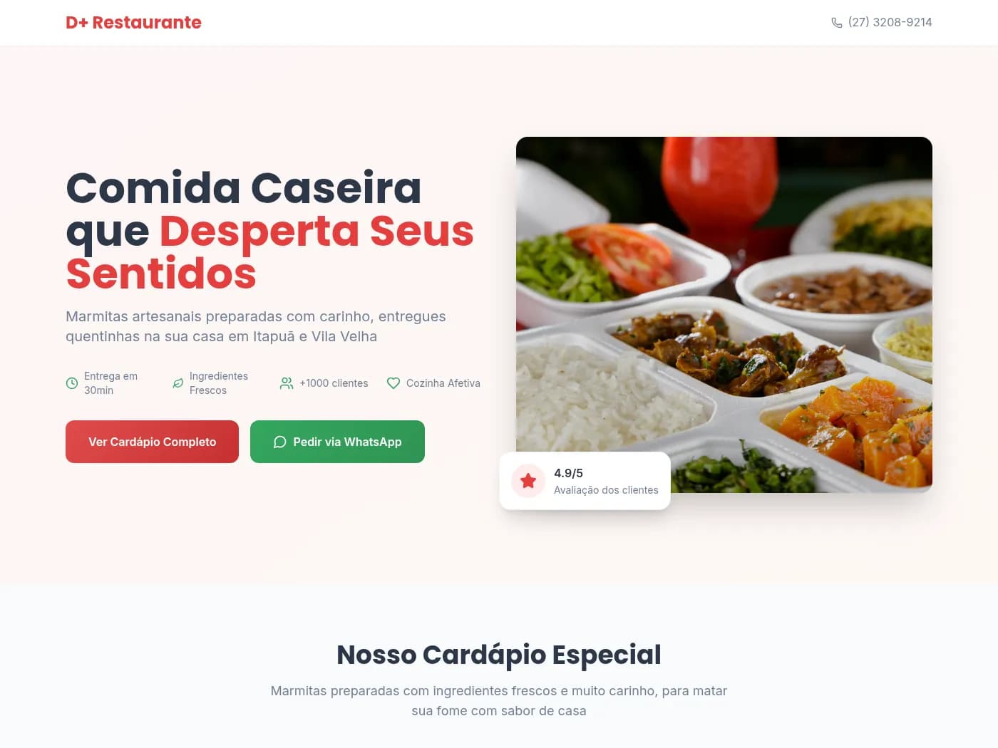 Landing Page Otimizada D+ Restaurante & Marmitaria