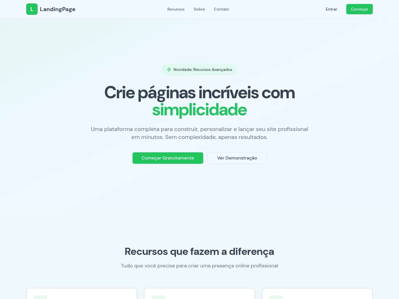 Landing Page with Header, Main, and Footer Sections