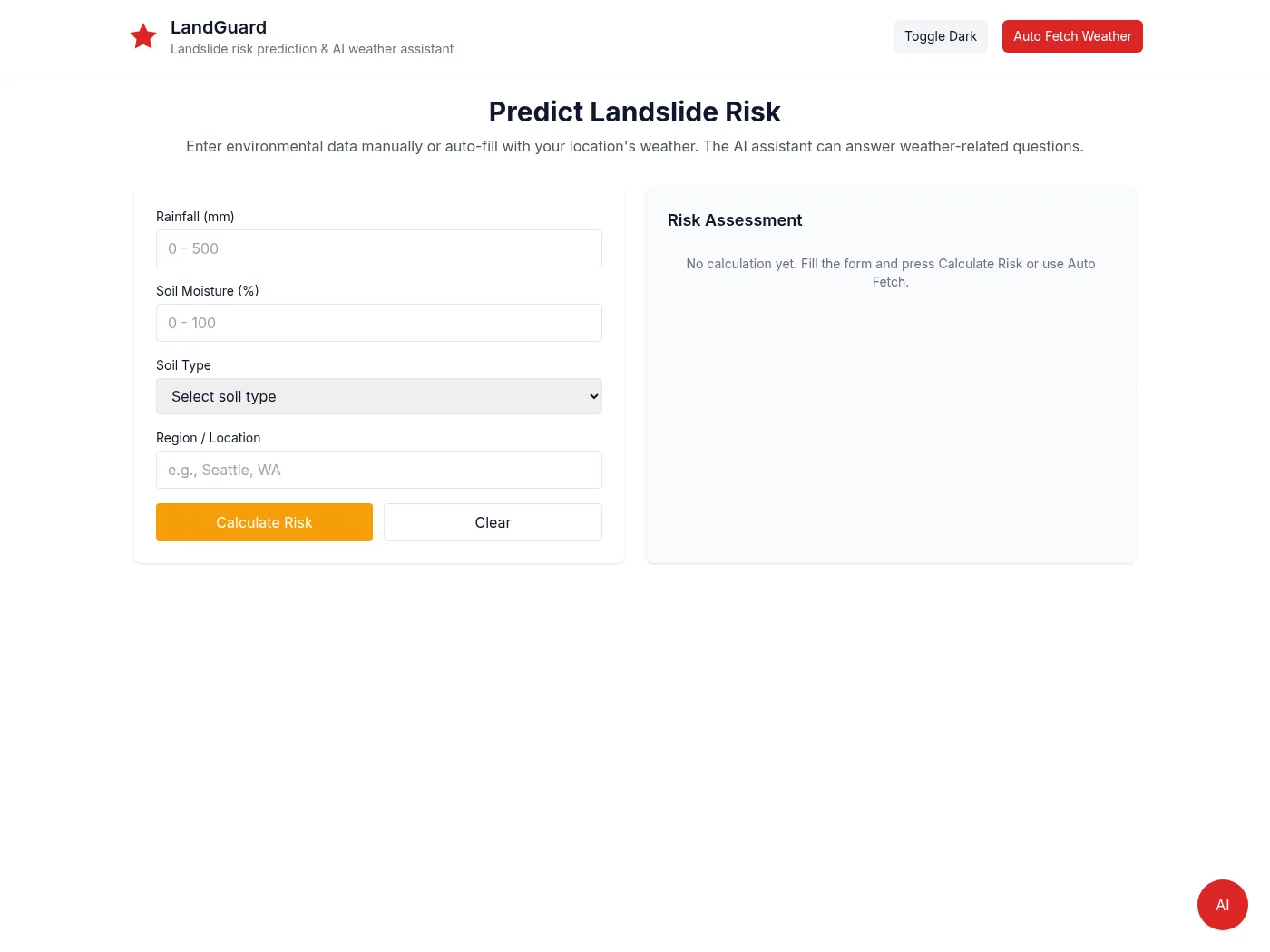 Landslide Risk Prediction Website with AI Weather Assistant