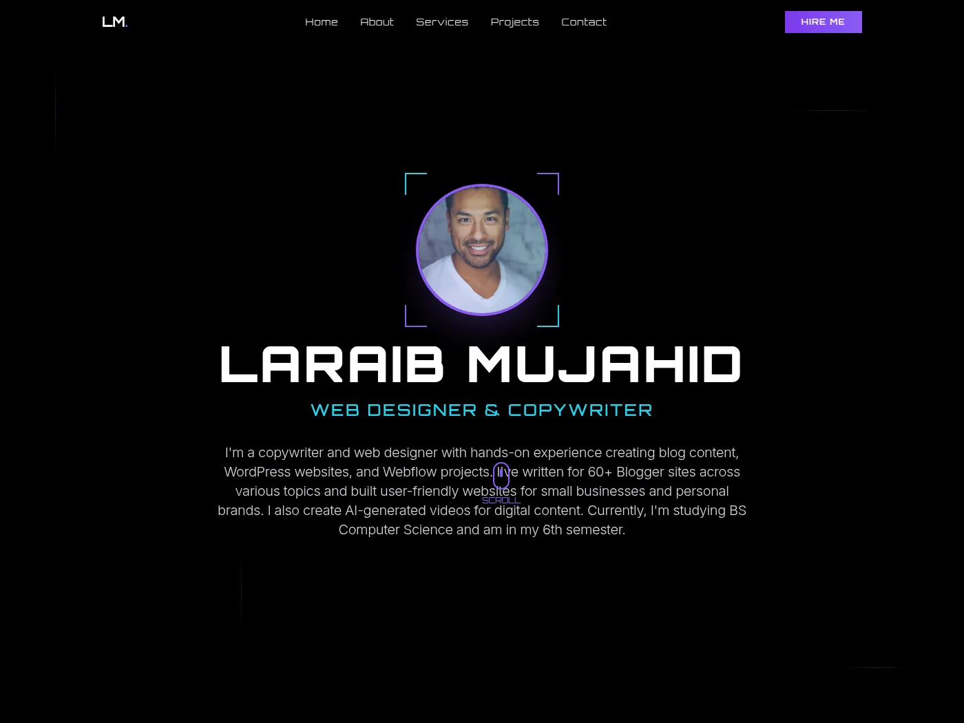 Laraib Mujahid - Cyberpunk Portfolio Website for Web Designer & Copywriter