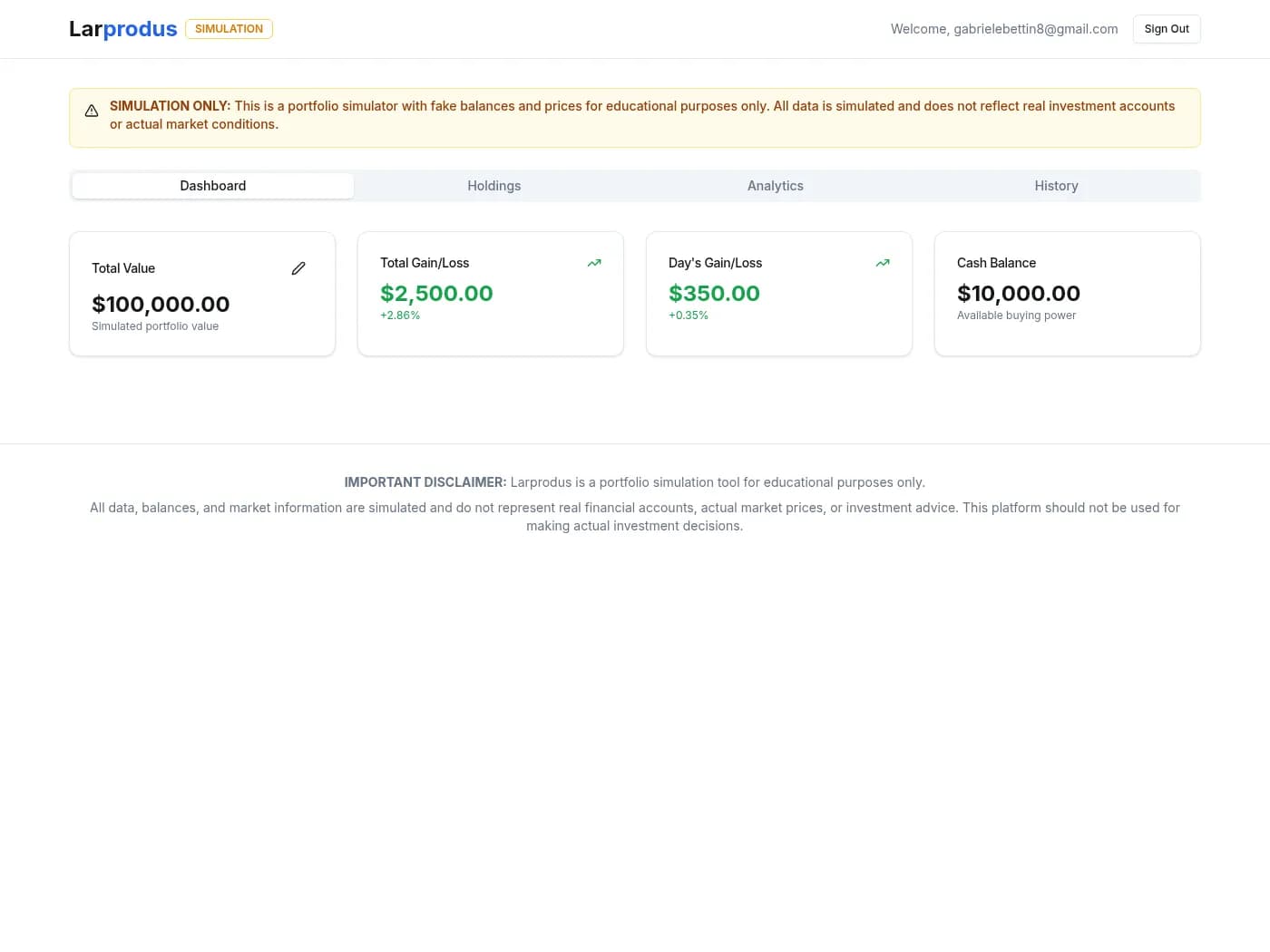Larprodus Portfolio Simulator App