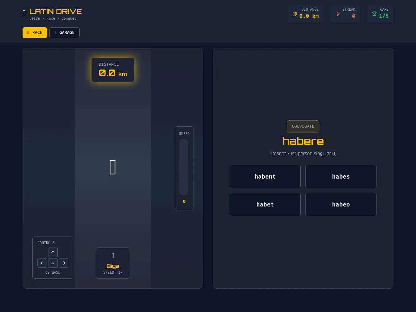 Latin Drive: Gamified Car Racing with Latin Conjugations