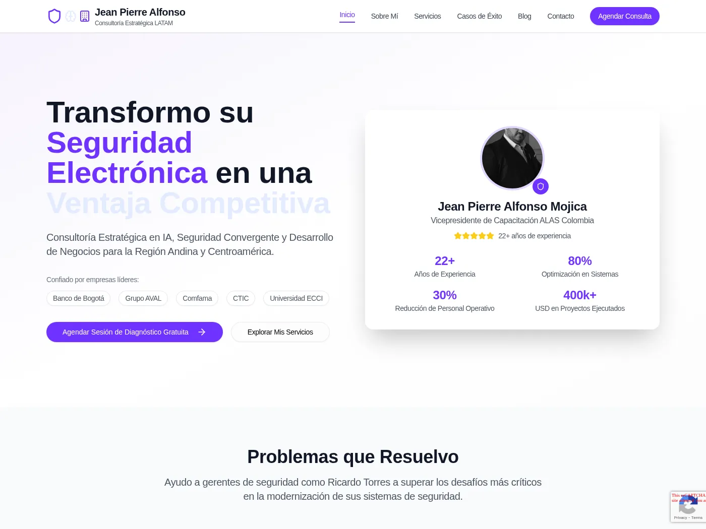Lead Capture Funnel & Authority Website for Security, AI, and Business Consulting in LATAM