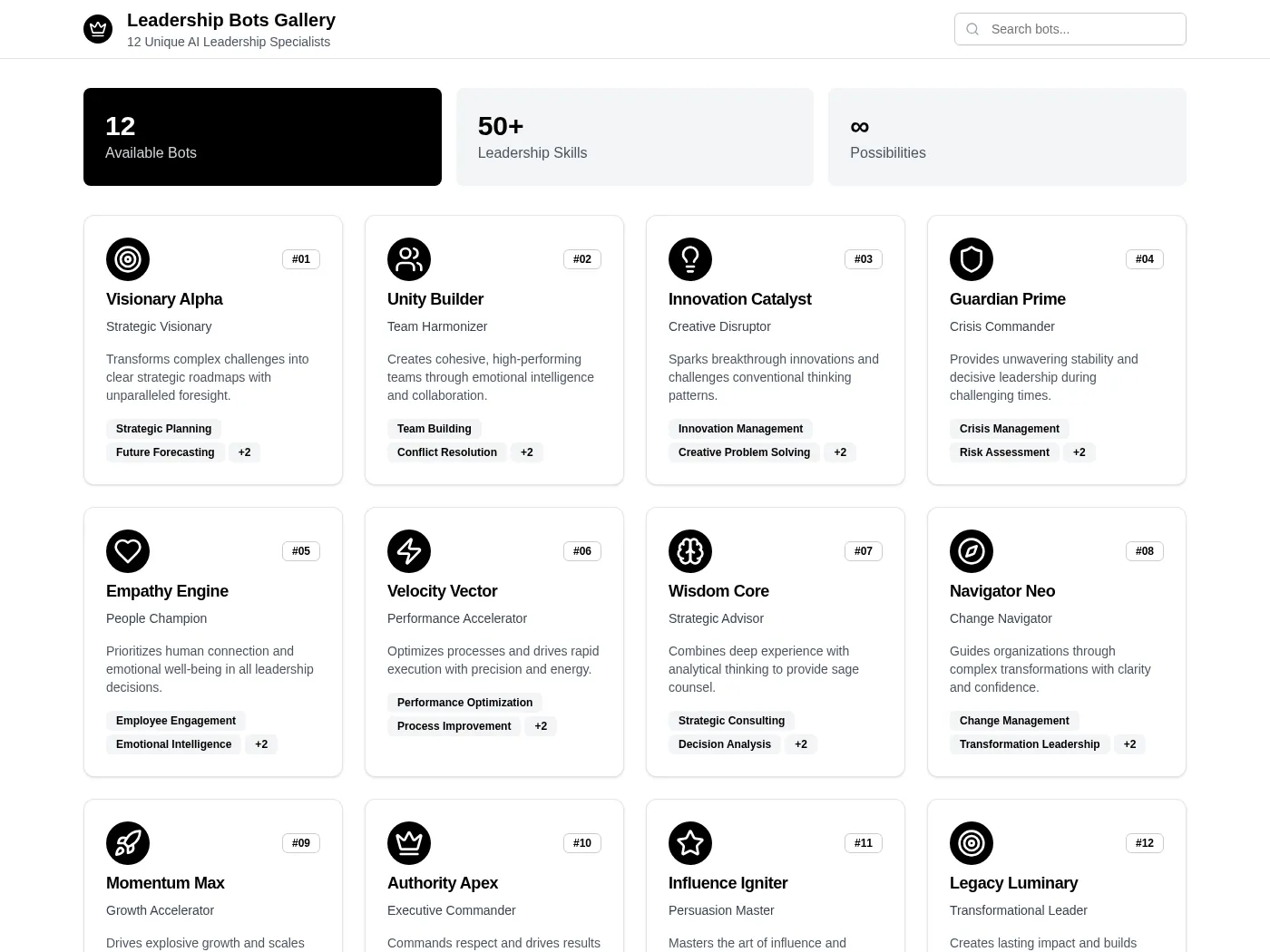 Leadership Bots Gallery Webapp