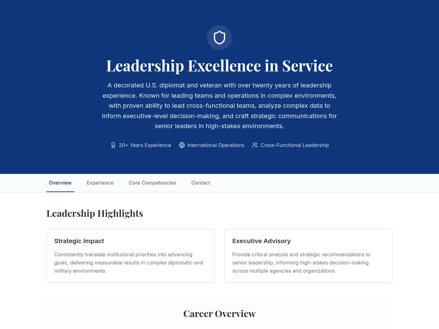 Leadership Experience Portfolio for Diplomats & Veterans